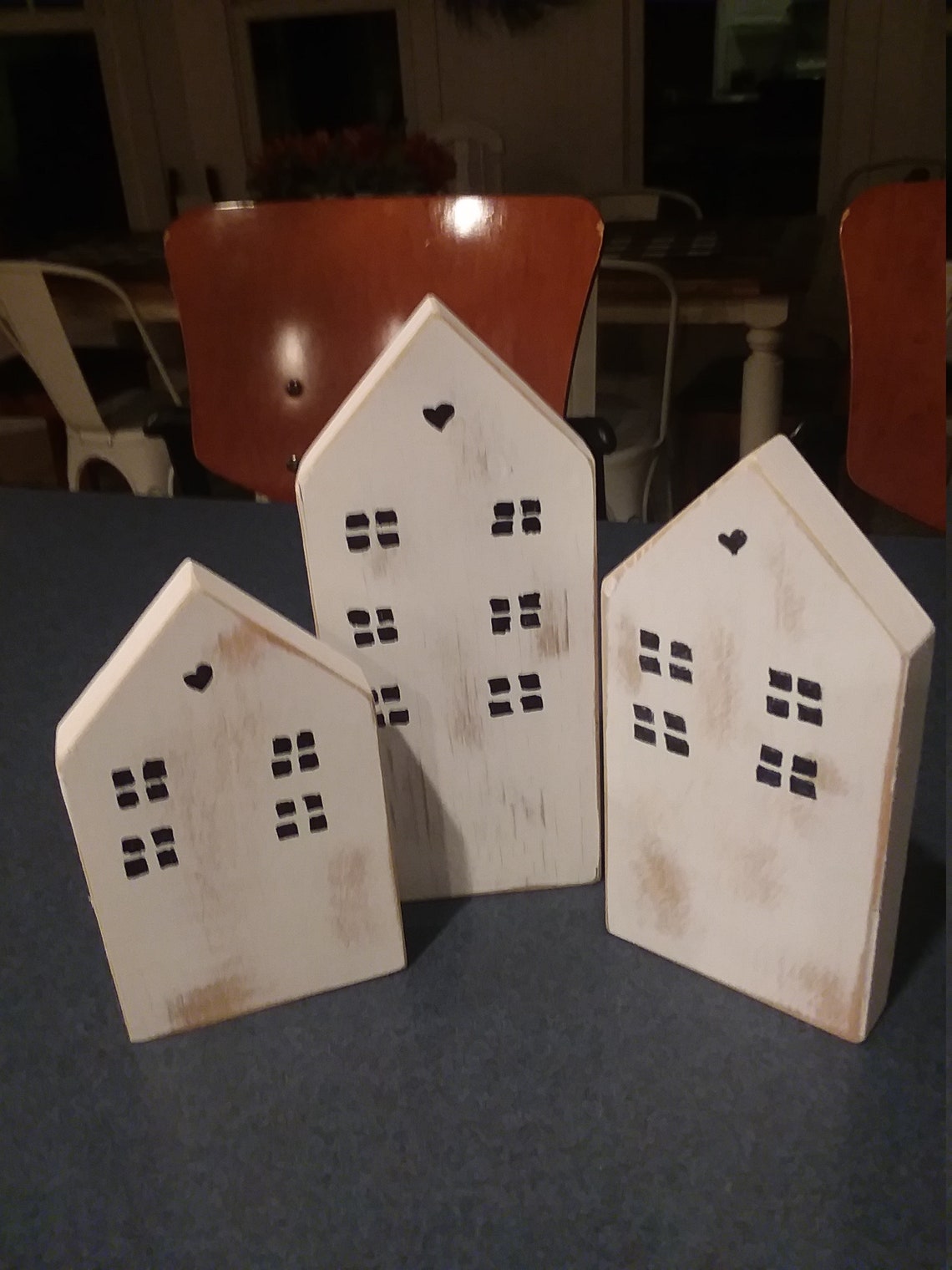 Mini White Painted House Shaped Wood Blocks / Sanded and Painted Wood ...