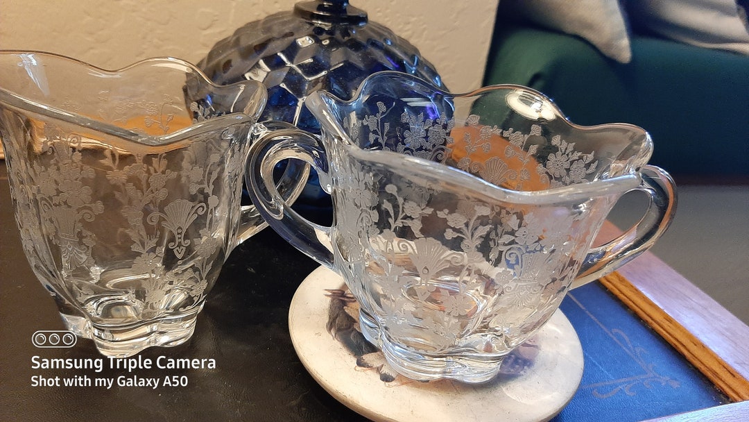 Vintage Duncan Miller Etched Crystal Creamer & Sugar Set - First Love ...