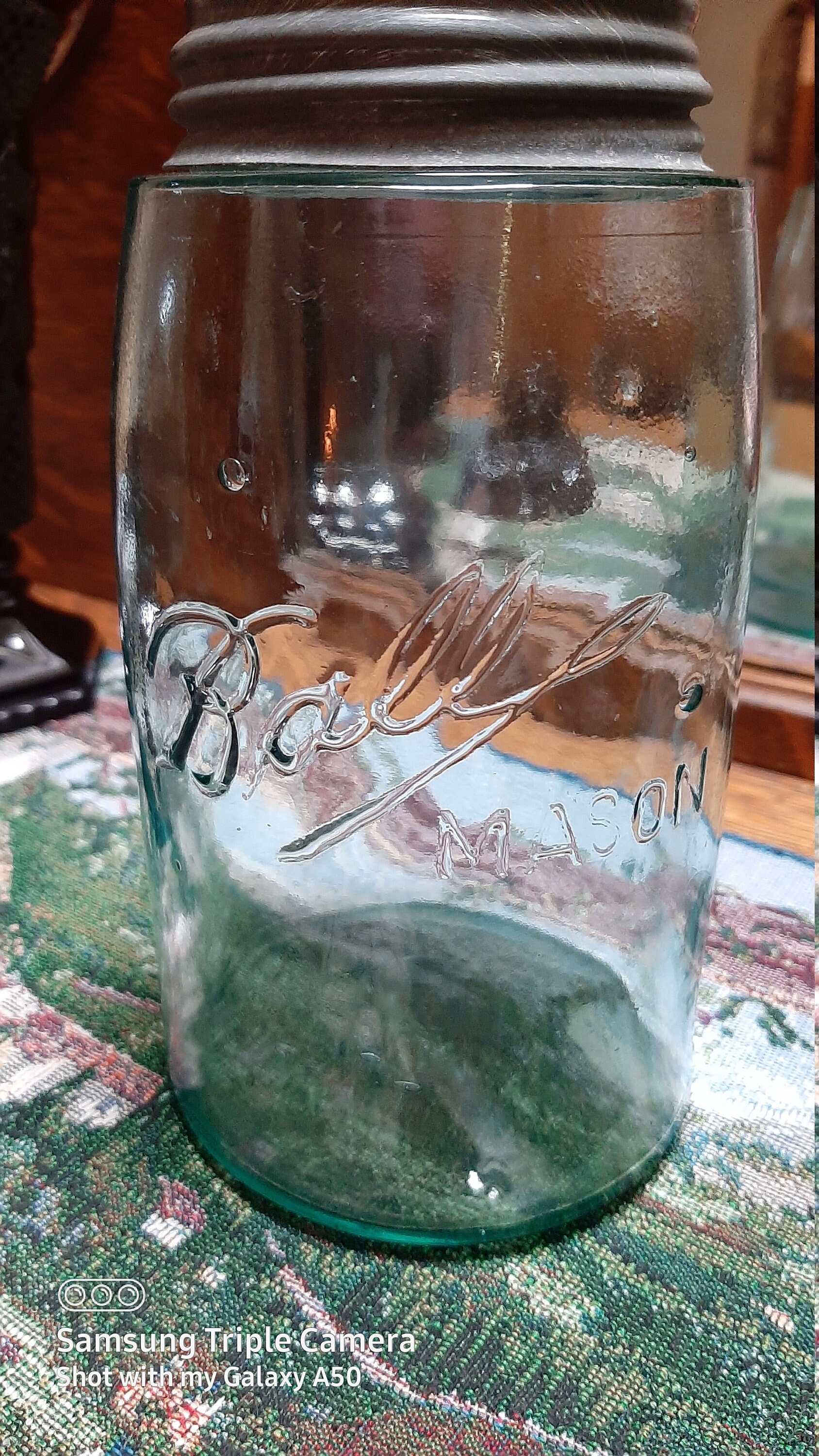 VINTAGE 1900-1910 Bl/green BALL Mason QT Jar 3L Logo- Country Kitchen ...