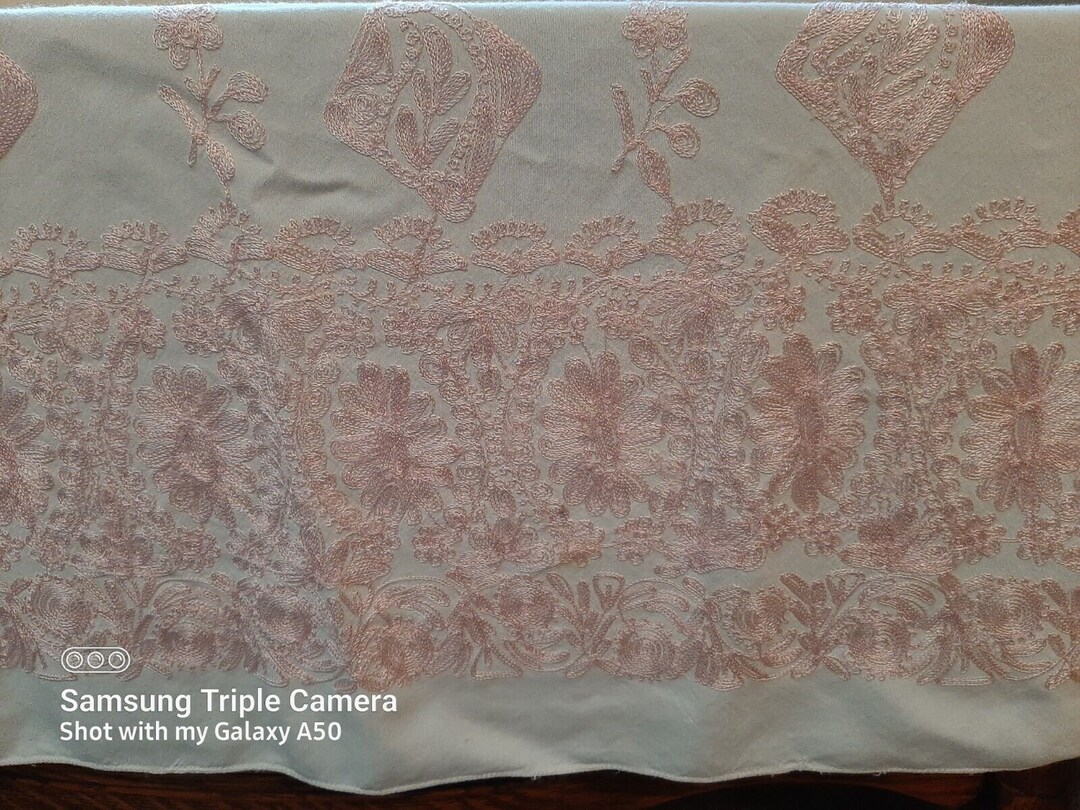 Vintage~linen~ Machine Embroidered Pink Scroll Tablecloth -pretty Pink ...
