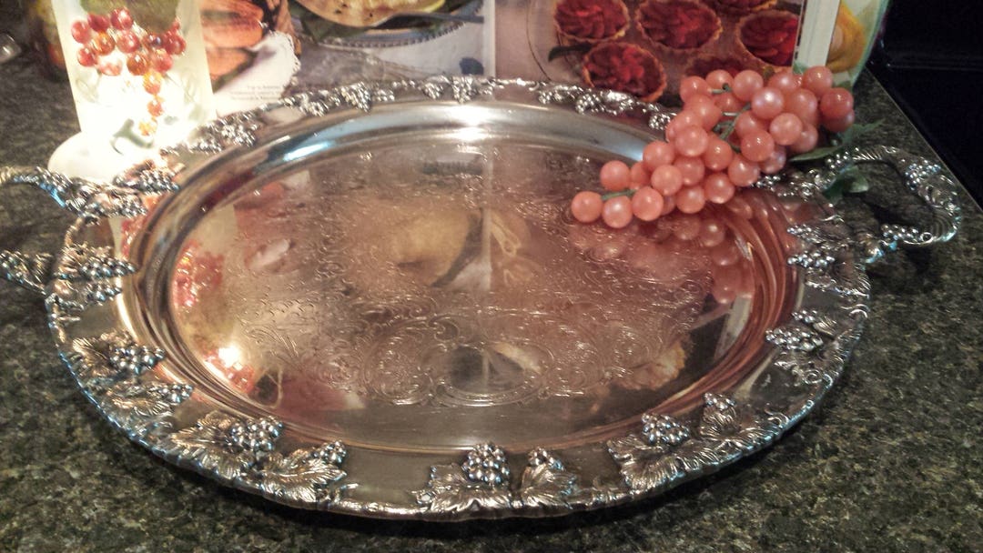 Vintage Crescent Silverplate Serving Tray, Grape Cluster Design - Etsy