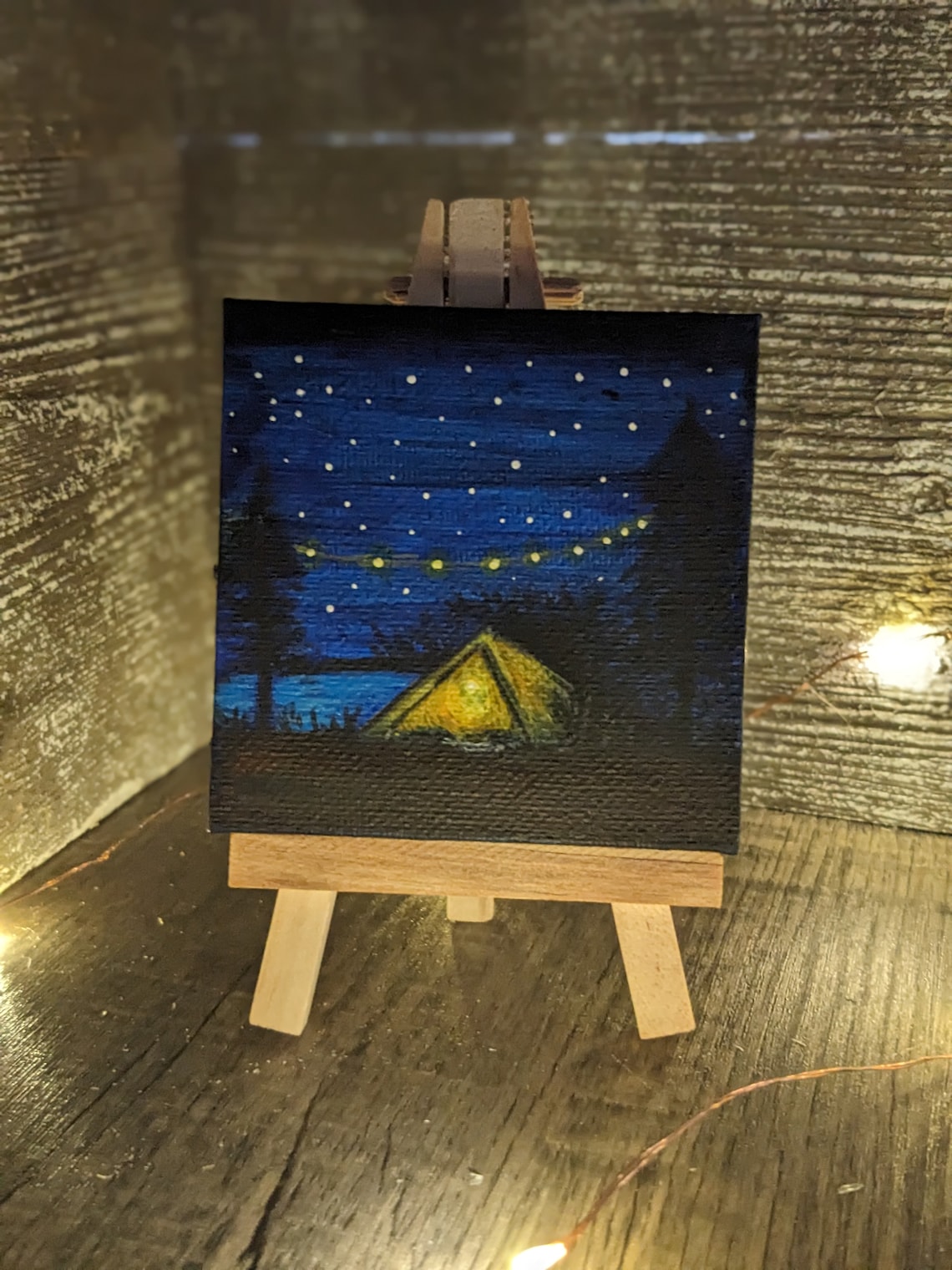 Camping Tent Mini Canvas Painting: Hand-painted Starry Night Scene - Etsy