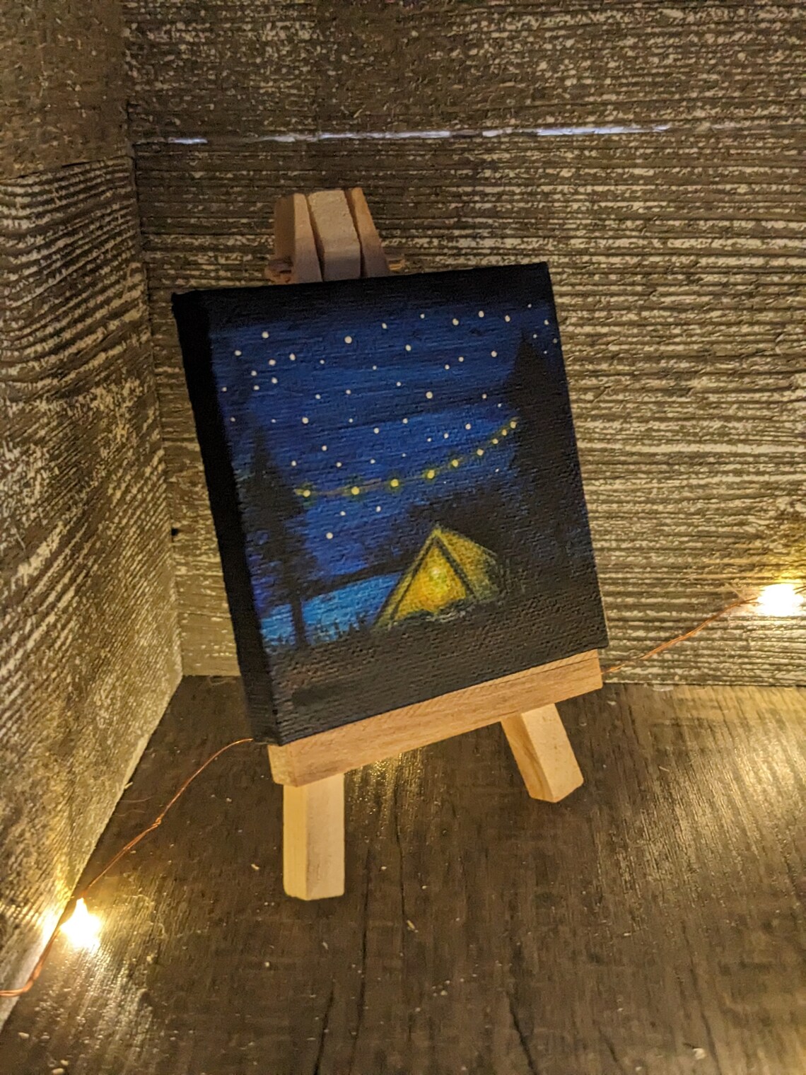 Camping Tent Mini Canvas Painting: Hand-painted Starry Night Scene - Etsy