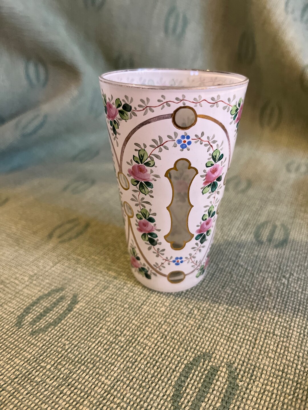 Beautiful Delicate Bohemian White Flashed Hand Painted Glass/vase - Etsy