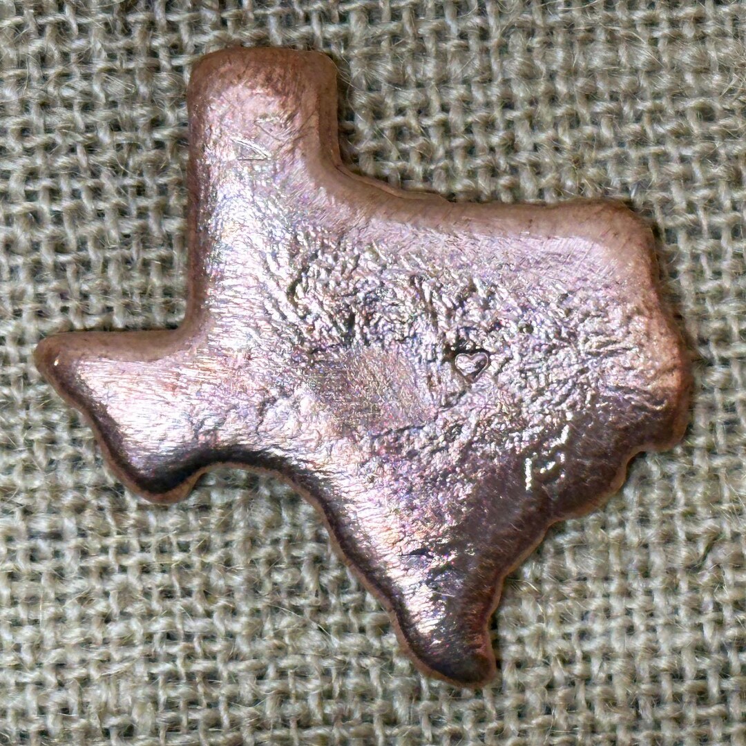 1 (one) Hand Poured Copper .999 Texas Shaped Bullion - 113 Grams Lot # ...