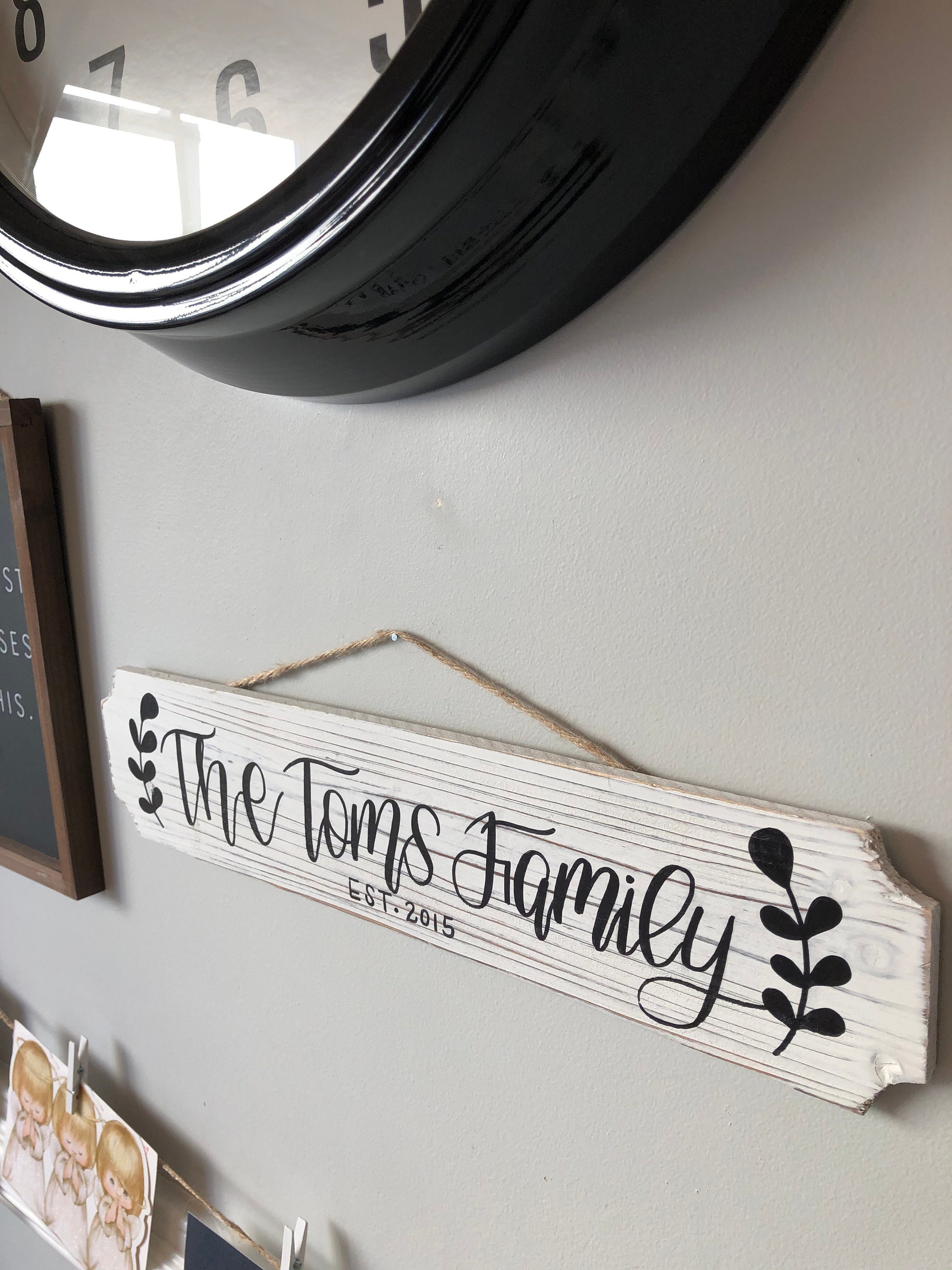 Whitewashed Sign//18x4"//jute Hanger//hand-lettered//family Name Sign ...