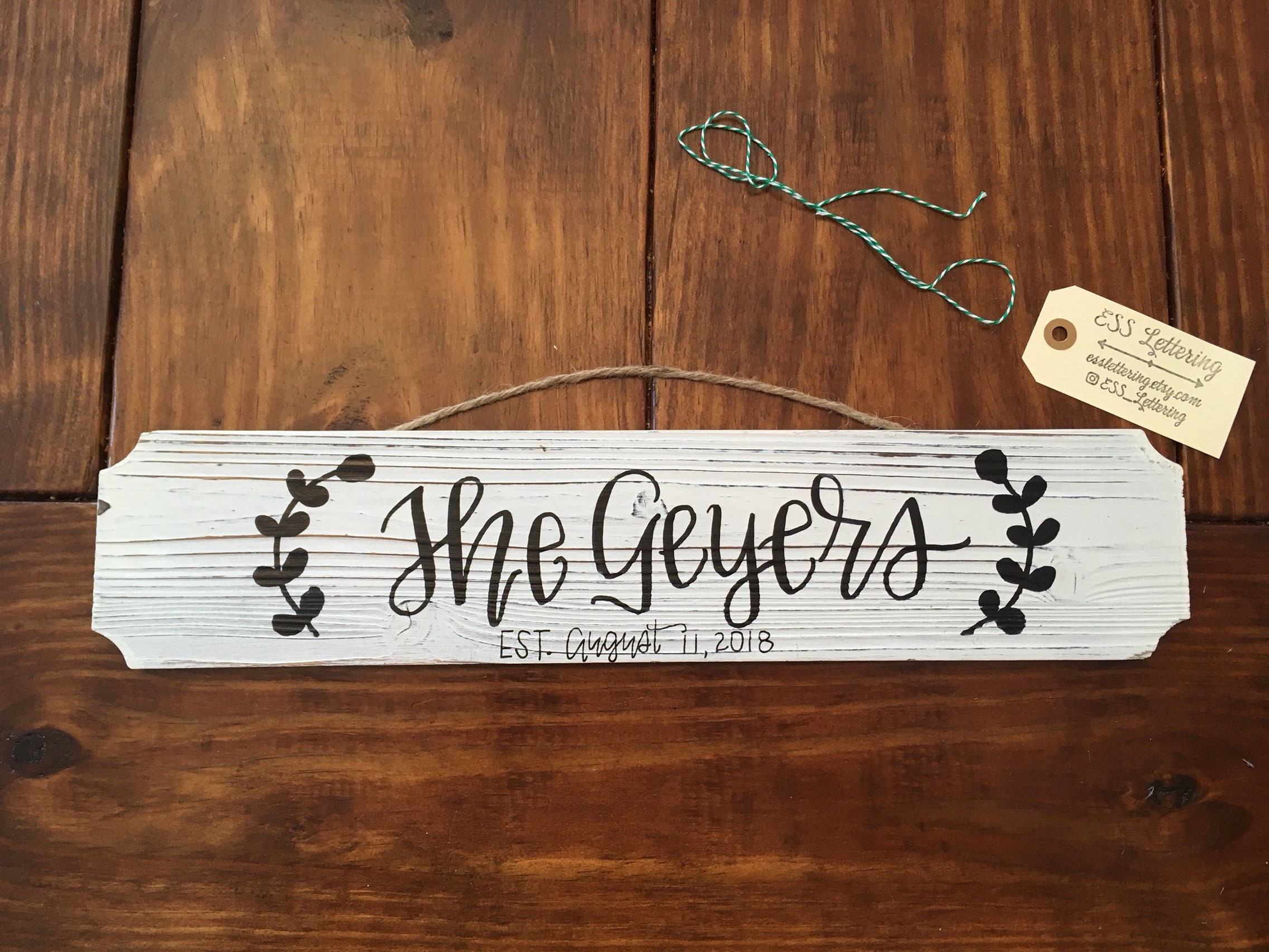 Whitewashed Sign//18x4"//jute Hanger//hand-lettered//family Name Sign ...