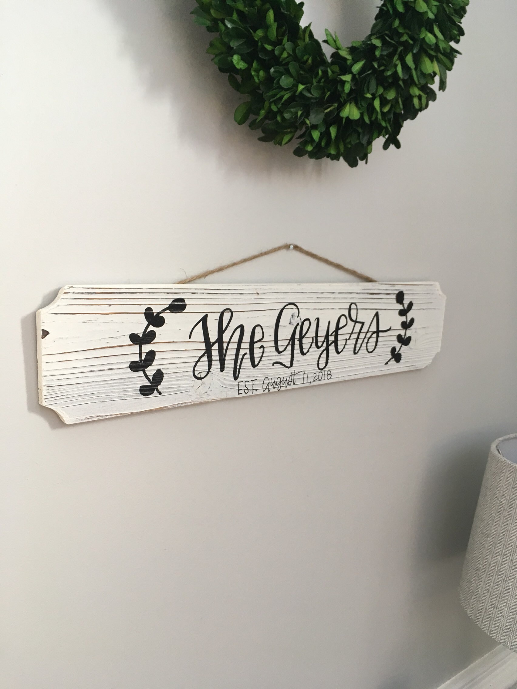 Whitewashed Sign//18x4"//jute Hanger//hand-lettered//family Name Sign ...