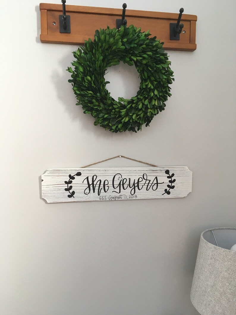 Whitewashed Sign//18x4"//jute Hanger//hand-lettered//family Name Sign ...