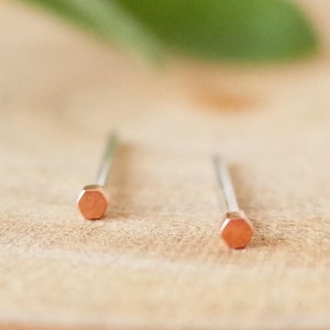1mm 2mm Minimalist Tiny COPPER Dot Hexagon Sterling Silver Stud ...