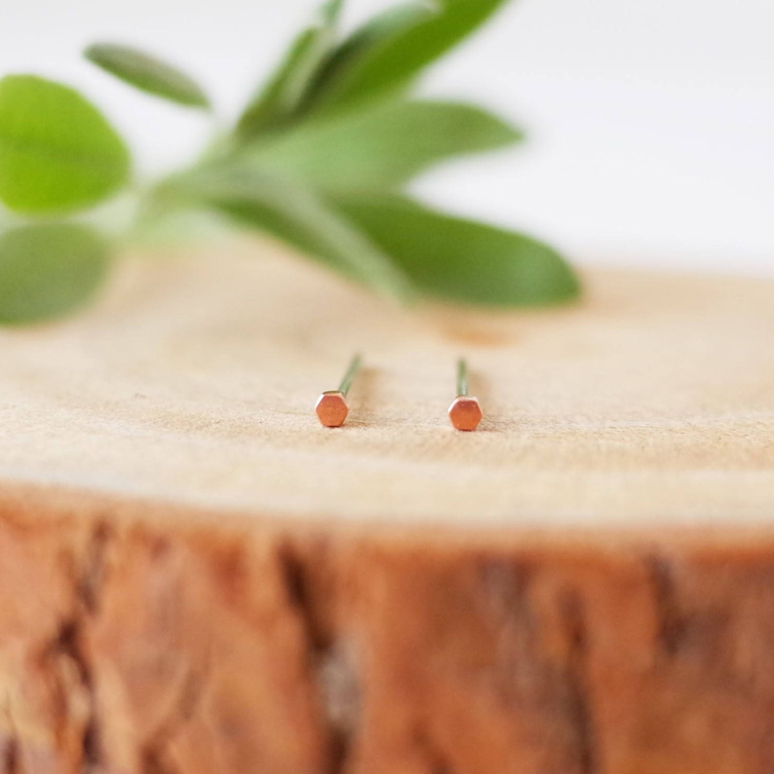 1mm 2mm Minimalist Tiny COPPER Dot Hexagon Sterling Silver Stud ...