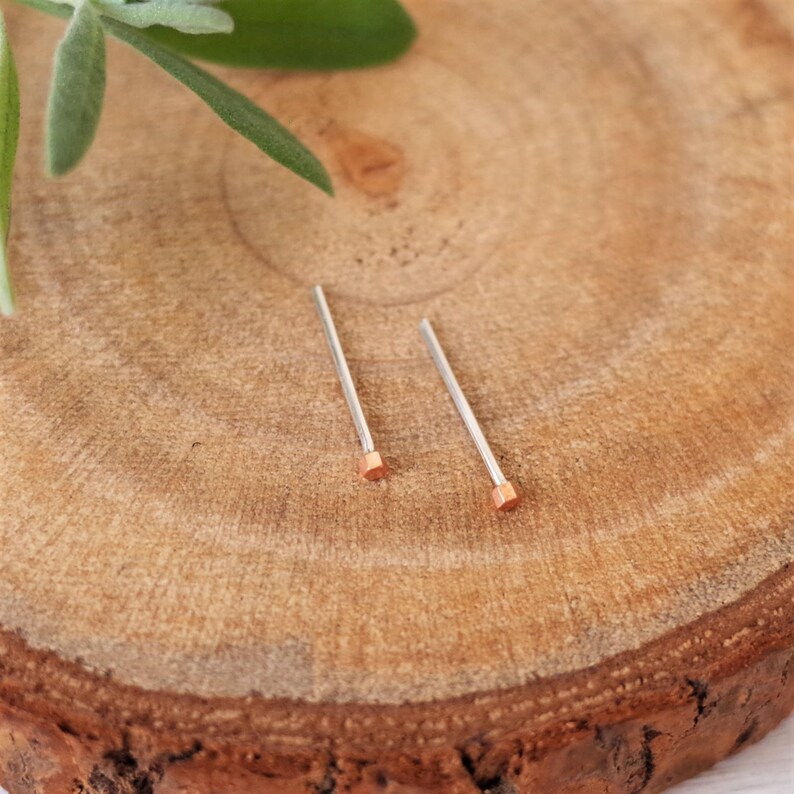 1mm 2mm Minimalist Tiny COPPER Dot Hexagon Sterling Silver Stud ...