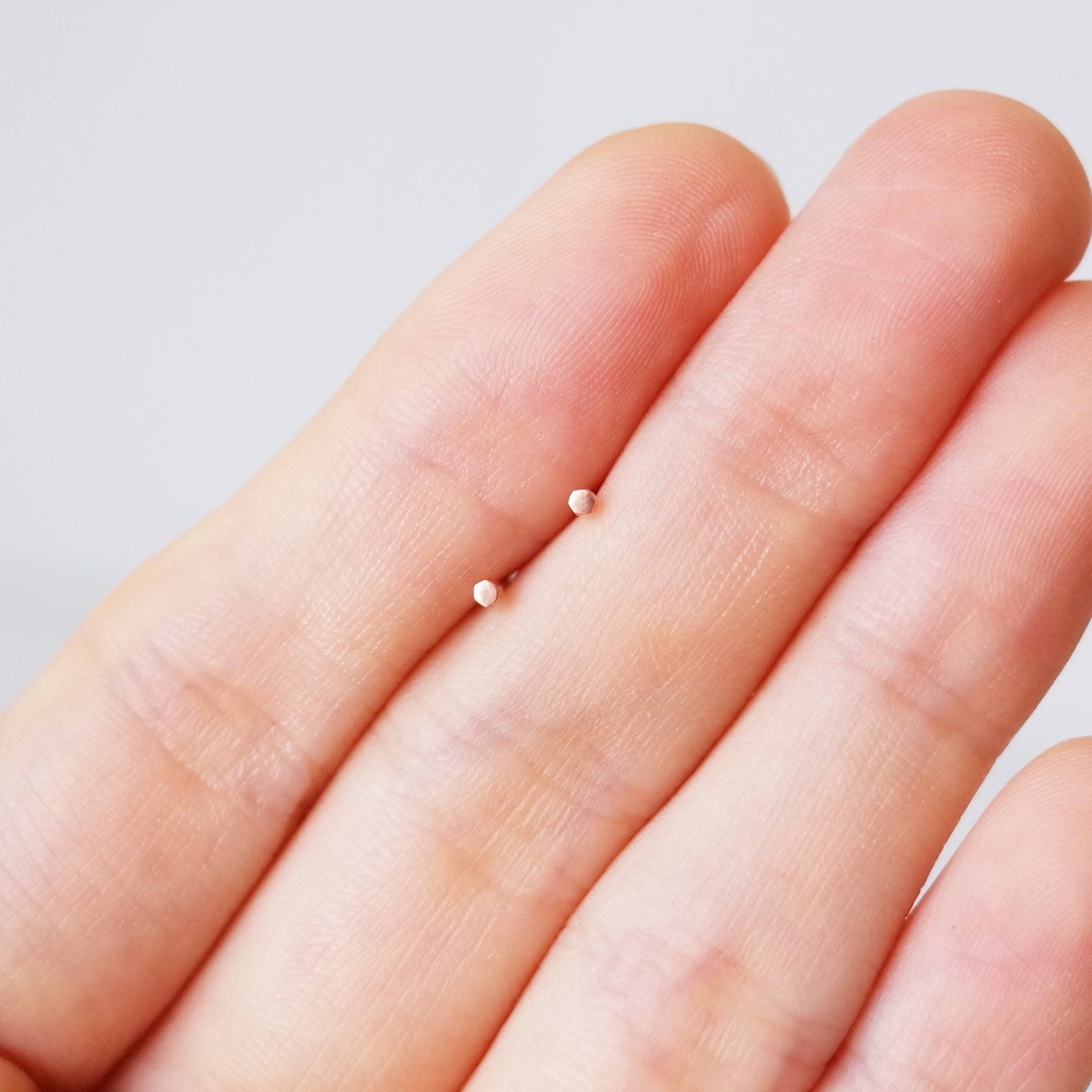 1mm 2mm Minimalist Tiny COPPER Dot Hexagon Sterling Silver Stud ...