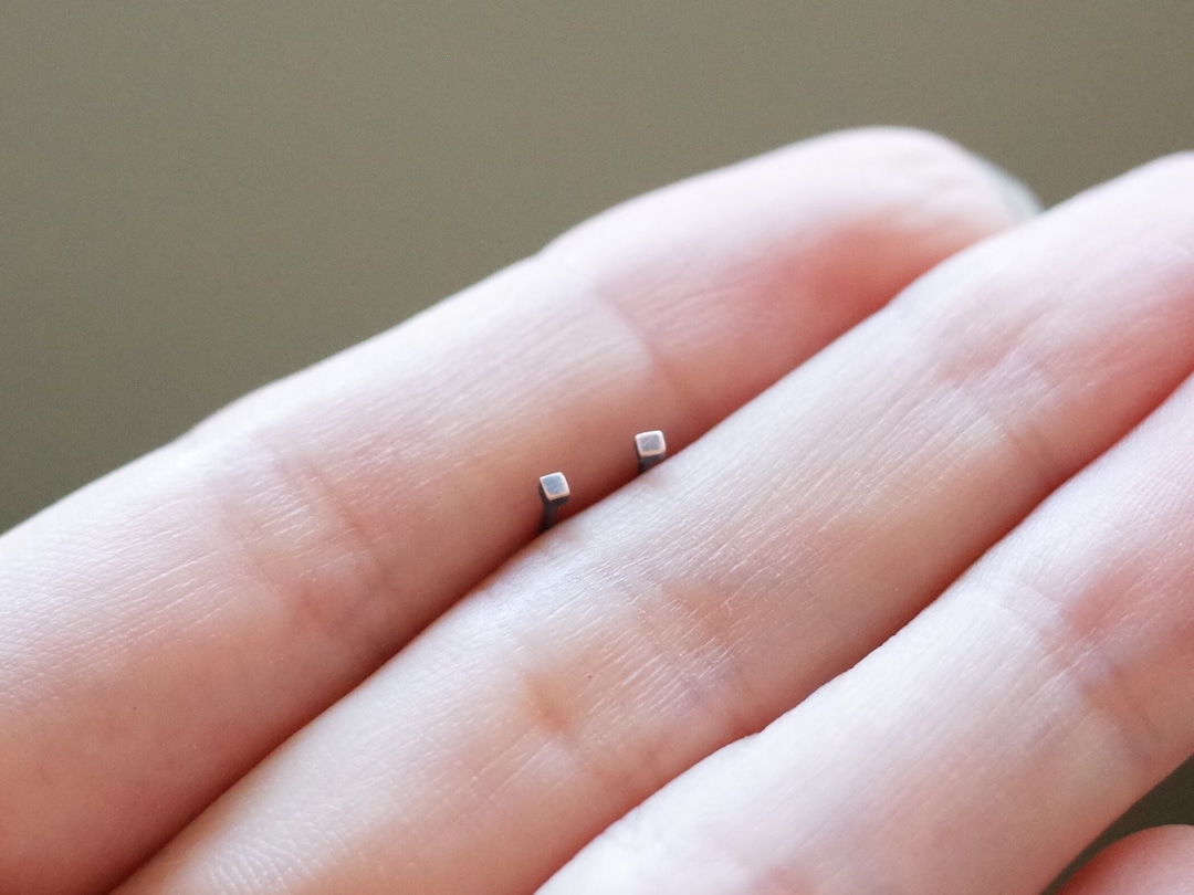 1mm Tiny Antique Copper Square Dot Sterling Silver Stud Earring 2mm ...