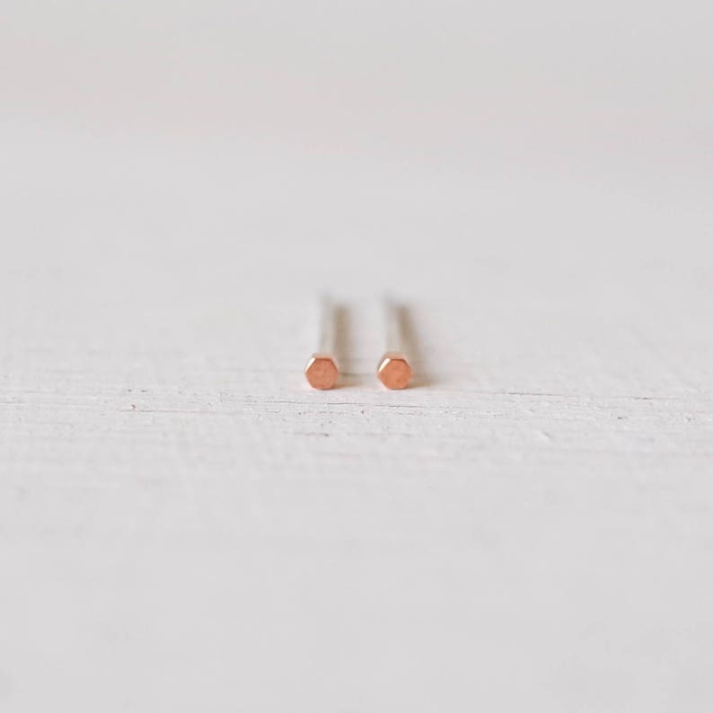 1mm 2mm Minimalist Tiny COPPER Dot Hexagon Sterling Silver Stud ...