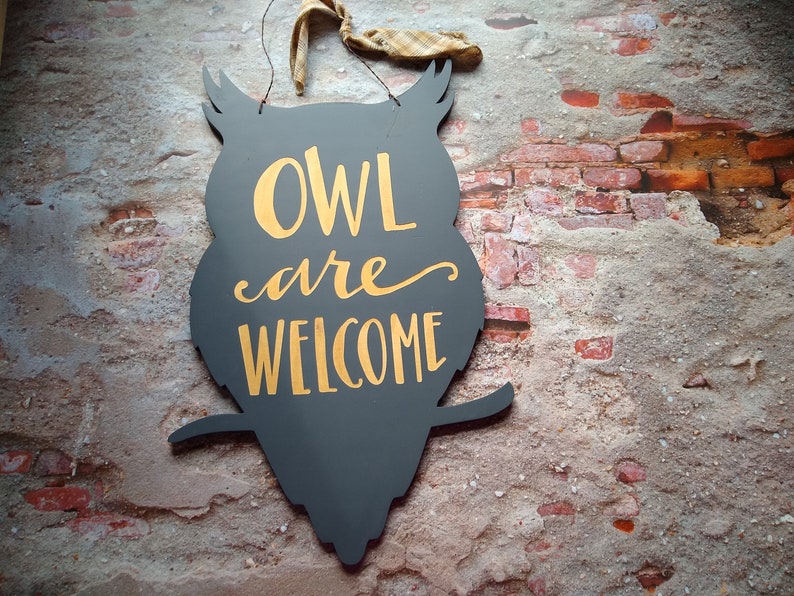 Owl Are Welcome Hanging Sign Wreath Accent Grey Owl Shaped - Etsy