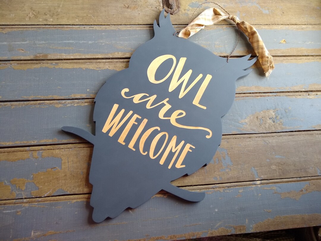 Owl Are Welcome Hanging Sign Wreath Accent Grey Owl Shaped - Etsy