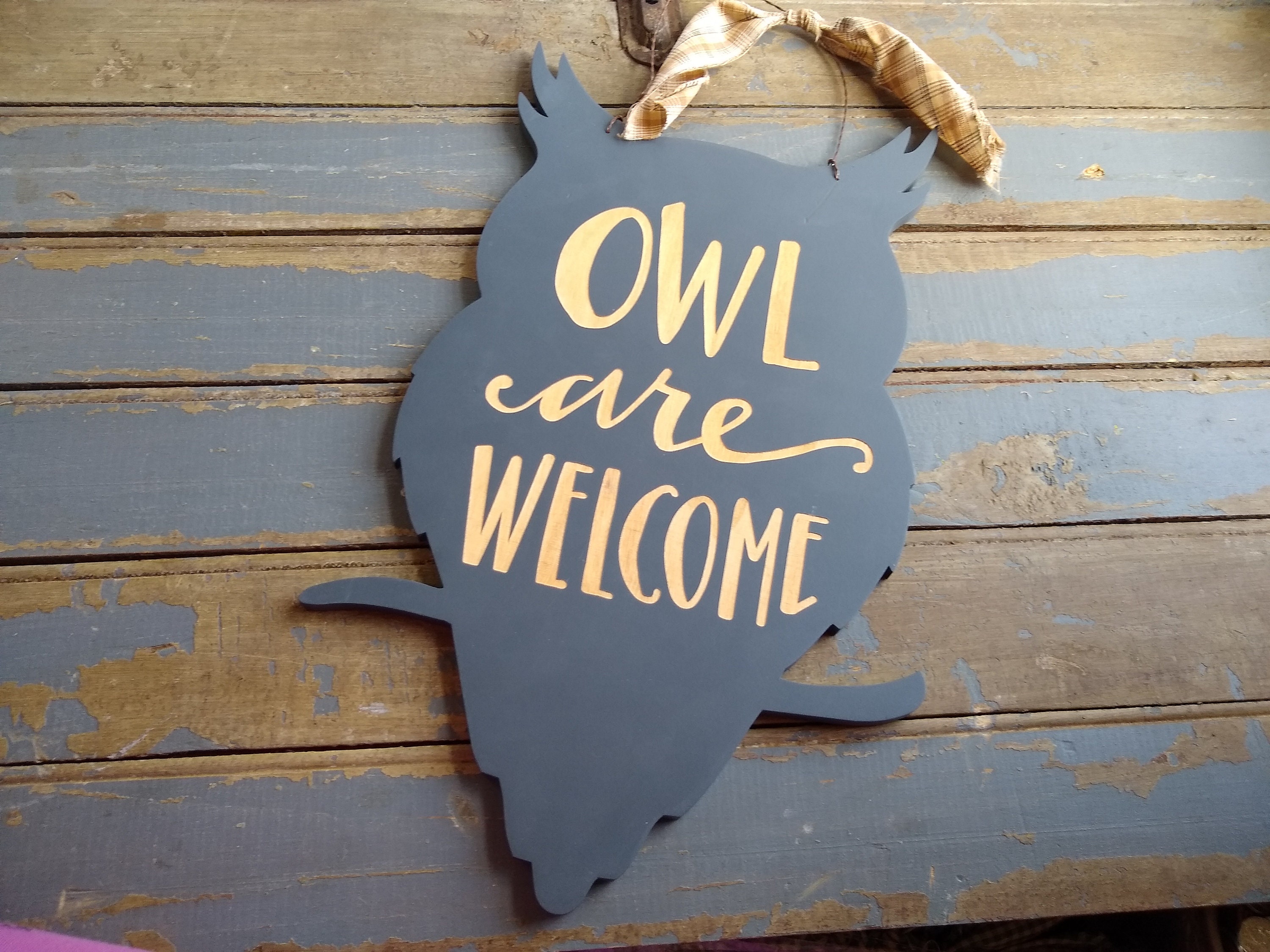 Owl are Welcome Hanging Sign Wreath Accent Grey Owl Shaped | Etsy