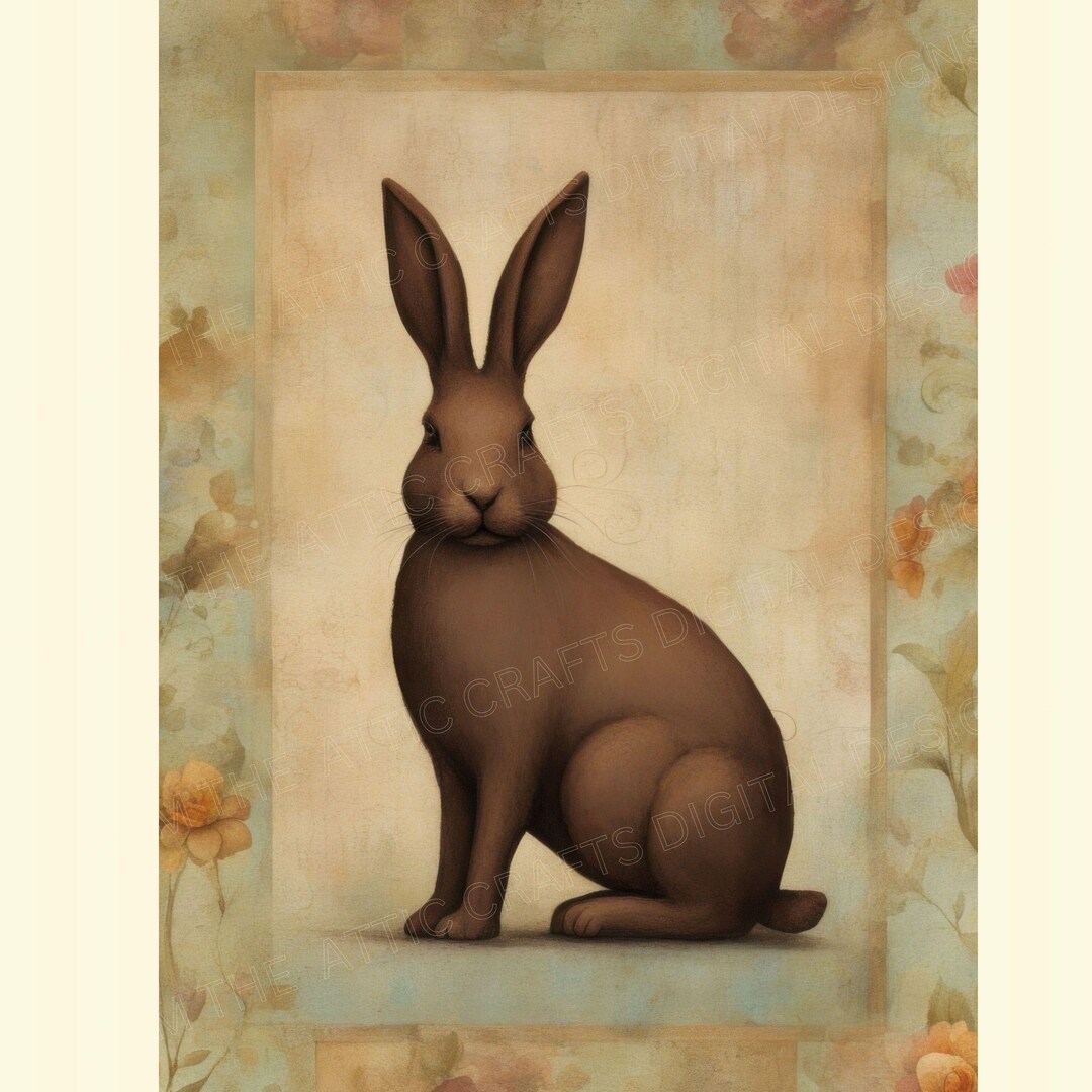 Vintage Rabbit Digital Art for Crafts, Rustic Bunny Printable Design ...