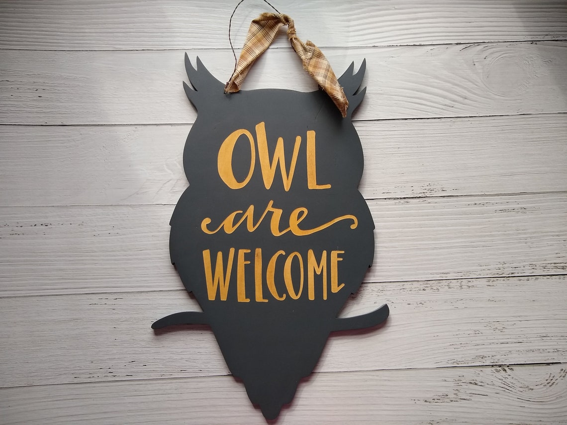 Owl are Welcome Hanging Sign Wreath Accent Grey Owl Shaped | Etsy