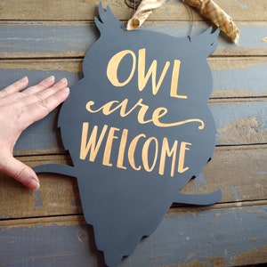 Owl Are Welcome Hanging Sign Wreath Accent Grey Owl Shaped - Etsy