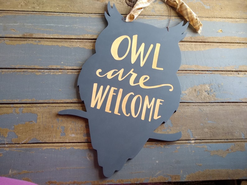 Owl Are Welcome Hanging Sign Wreath Accent Grey Owl Shaped - Etsy