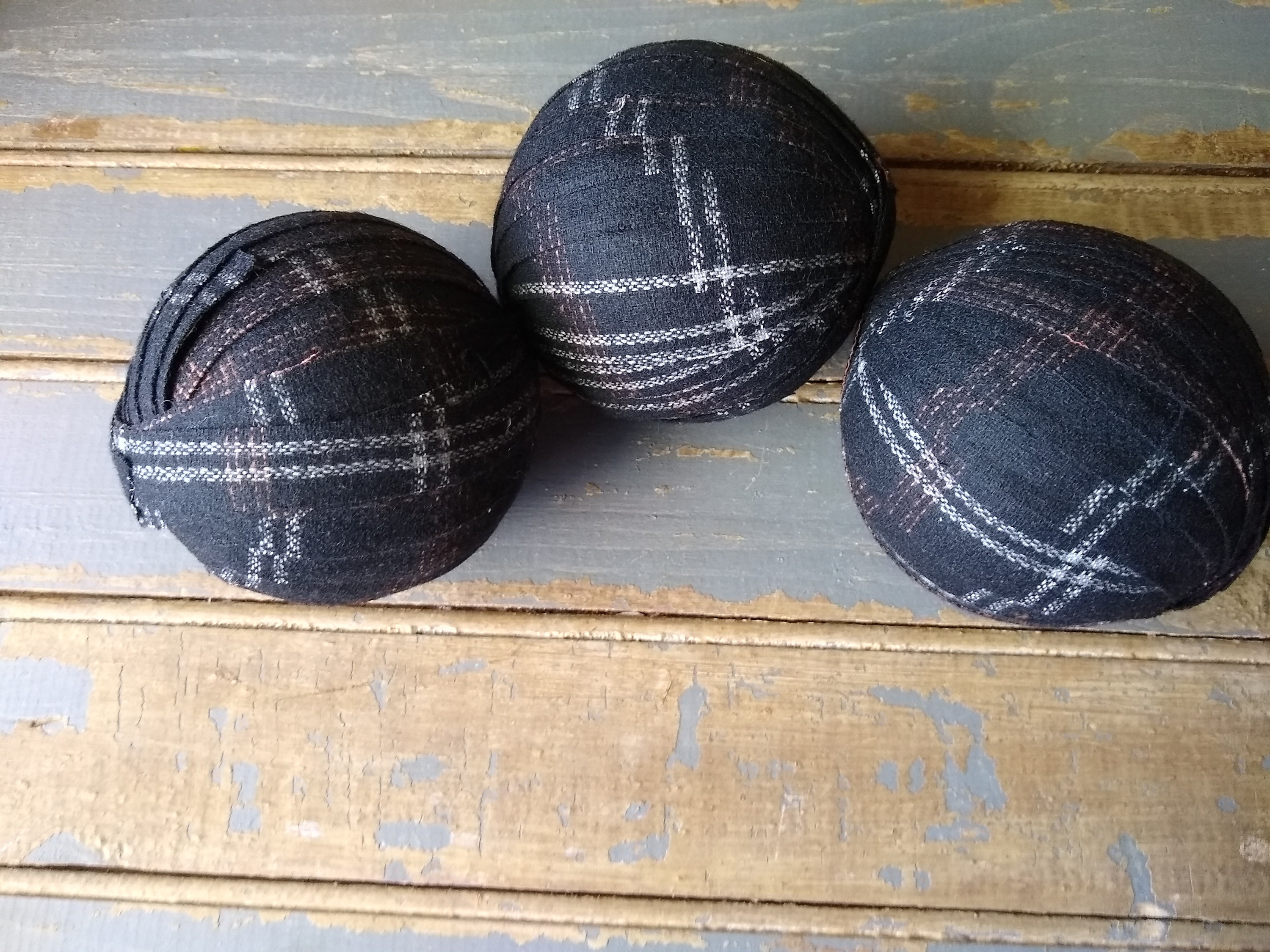 Fall 4 Inch Rag Balls in Black White and Orange Plaid Flannel | Etsy