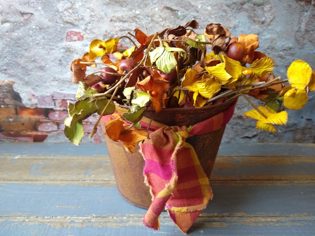 Fall Floral Arrangement in a Rusty Bucket Fall Leaves Crab - Etsy