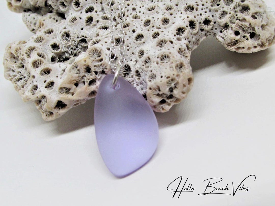 Lavender Purple Sea Glass Necklace- Seaglass Pendant- 925 Sterling Silver or 14K Gold Filled ...
