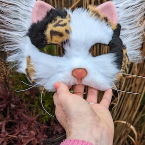Handmade Unique Calico Cat Mask White Black Brown Leopard Therian - Etsy