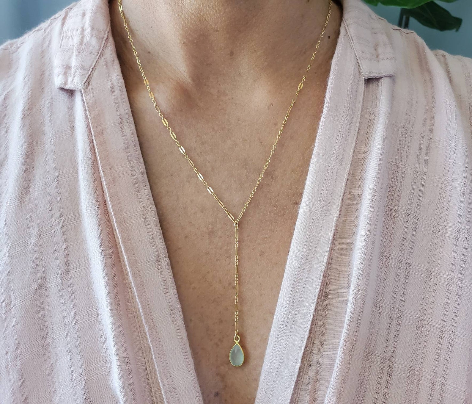 Sparkly Y Necklace With Gemstone, Sterling Silver, 14k Gold Fill, Bezel ...