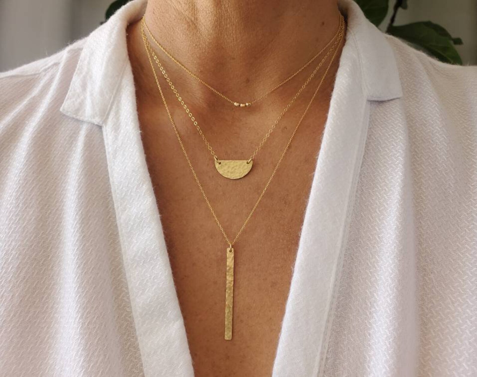 Small Gold Half Circle Necklace Hammered Half Circle | Etsy