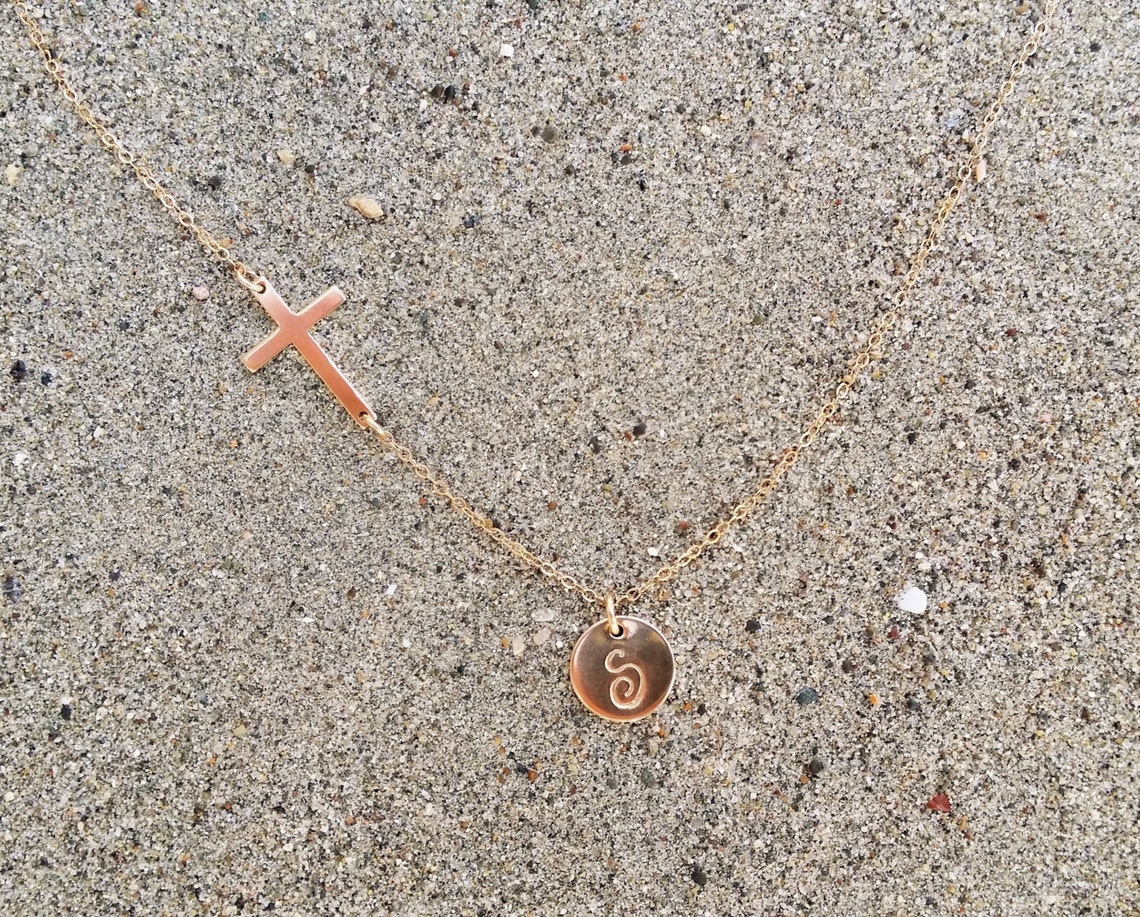 Gold Cross Monogram Necklace Cross Pendant Monogram - Etsy