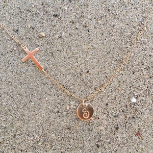 Gold Cross Monogram Necklace, Cross Pendant, Monogram - Etsy