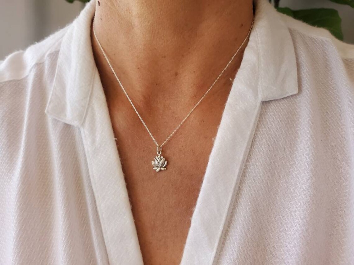 Sterling Silver Lotus Necklace Lotus Flower Silver Necklace | Etsy