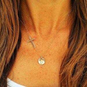 Gold Cross Monogram Necklace, Cross Pendant, Monogram - Etsy