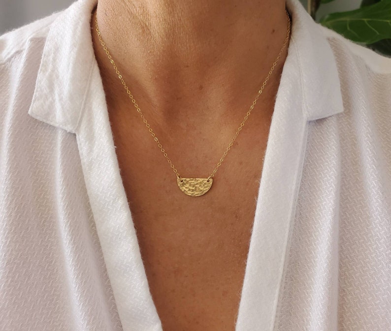 Small Gold Half Circle Necklace Hammered Half Circle | Etsy