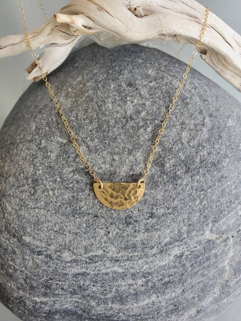 Small Gold Half Circle Necklace Hammered Half Circle | Etsy