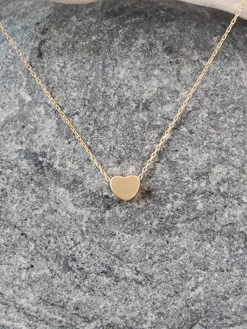 Tiny Gold Heart Necklace Matte Gold Tiny Heart Bead 16k - Etsy