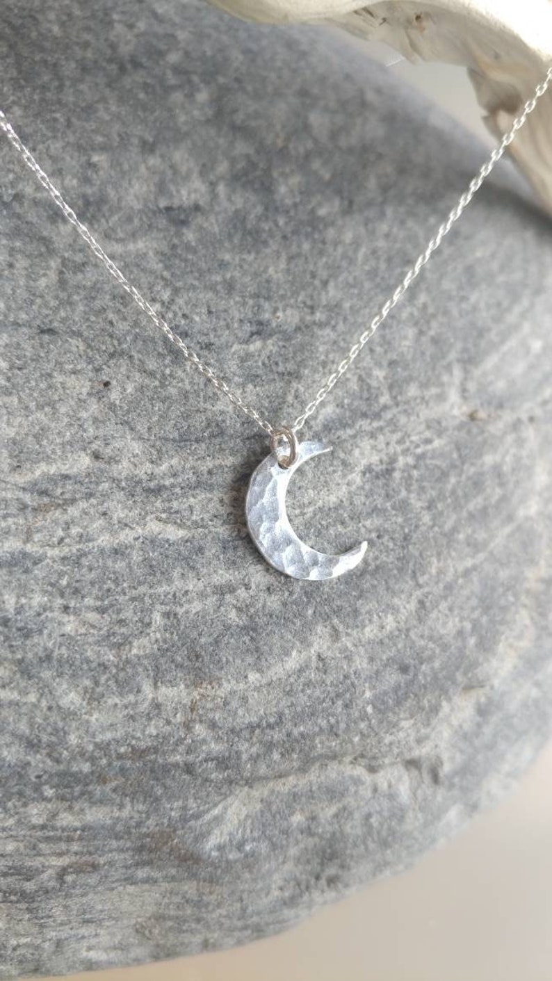 Small Sterling Silver Moon Necklace Crescent Moon Silver - Etsy