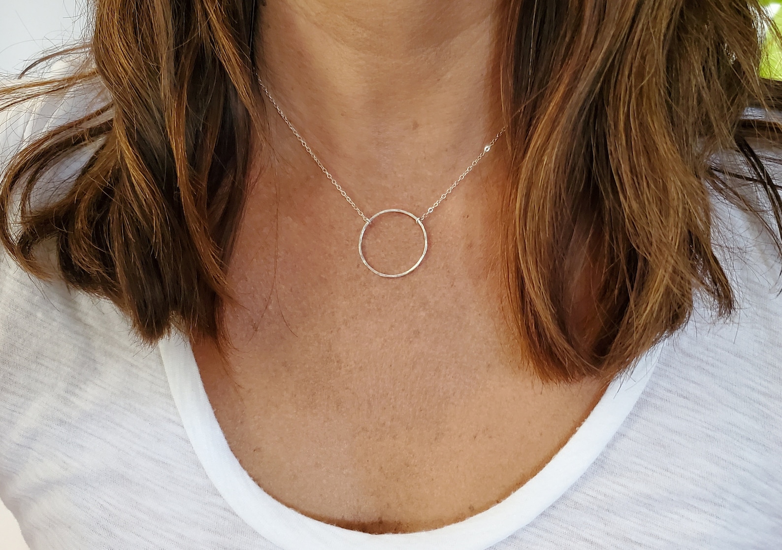 Large Circle Necklace Sterling Silver Circle Necklace - Etsy