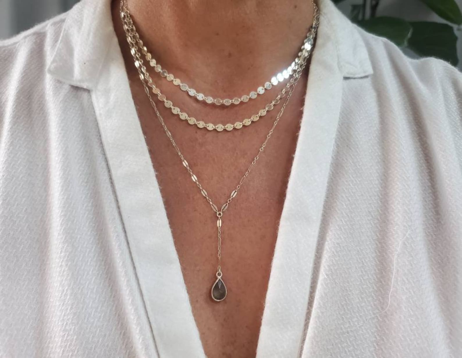 Sparkly Y Necklace With Gemstone, Sterling Silver, 14k Gold Fill, Bezel ...