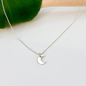 Tiny Sterling Moon Necklace, Crescent Moon, Sterling Silver, Necklace ...