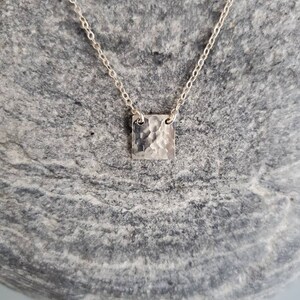 Tiny Silver Square Necklace, Hammered, Sterling Silver, Tiny Necklace ...