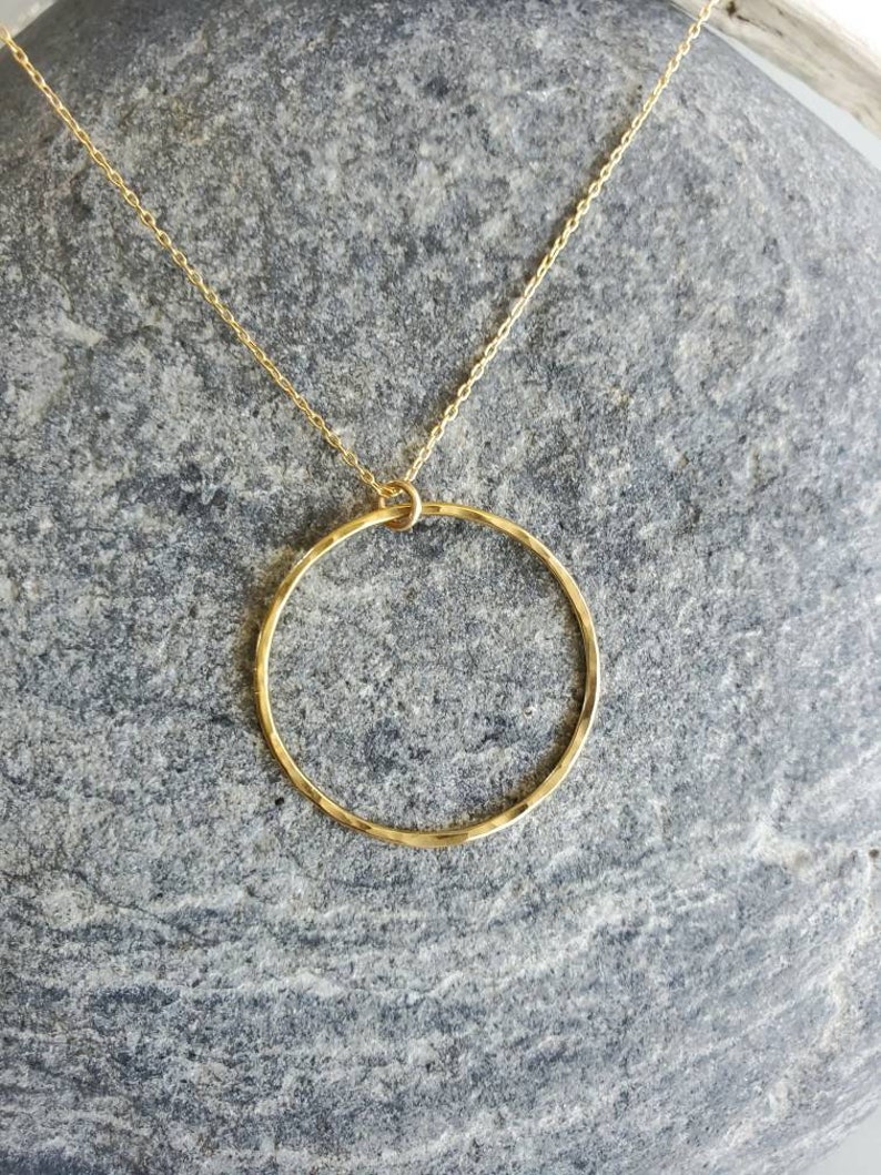Large Gold Filled Circle Necklace Hammered Necklace 14k Gold | Etsy