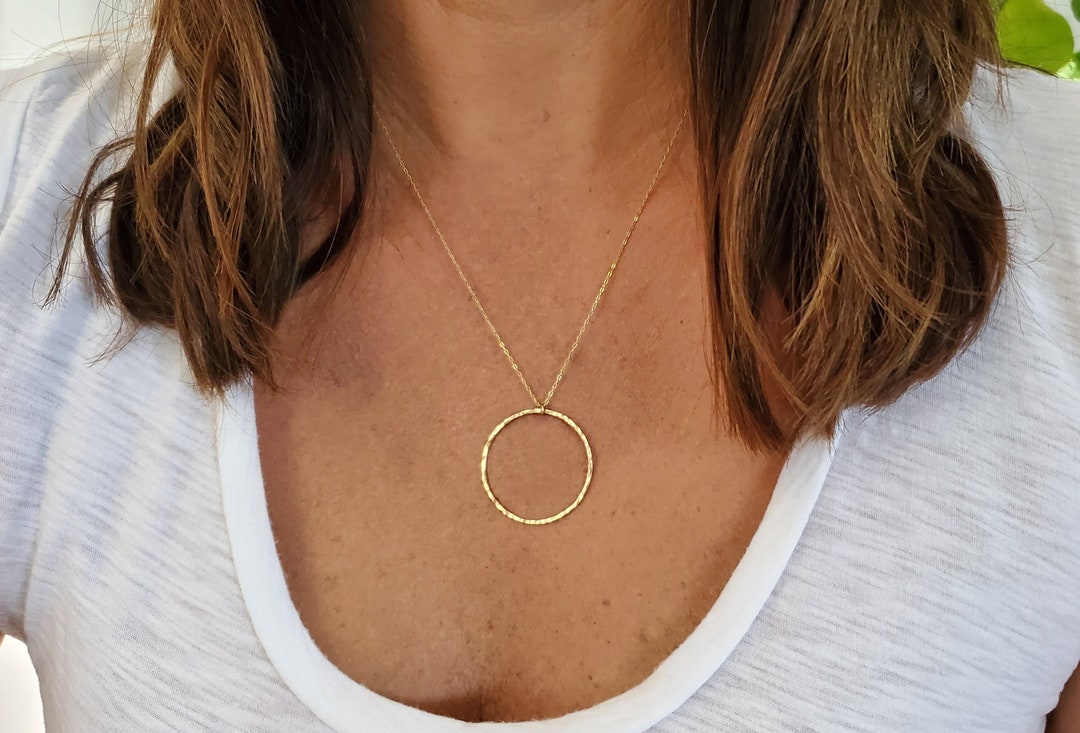 Large Gold Filled Circle Necklace, Hammered Necklace, 14k Gold Filled ...