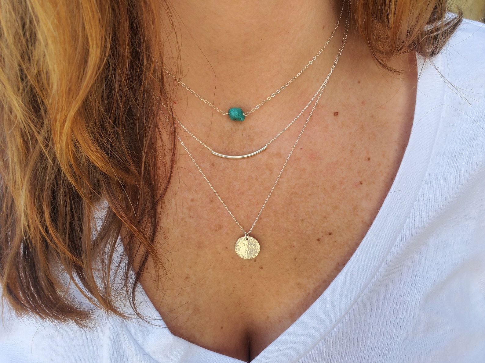 Layered Necklace Set Turquoise Set of 3 Gold Silver Three - Etsy