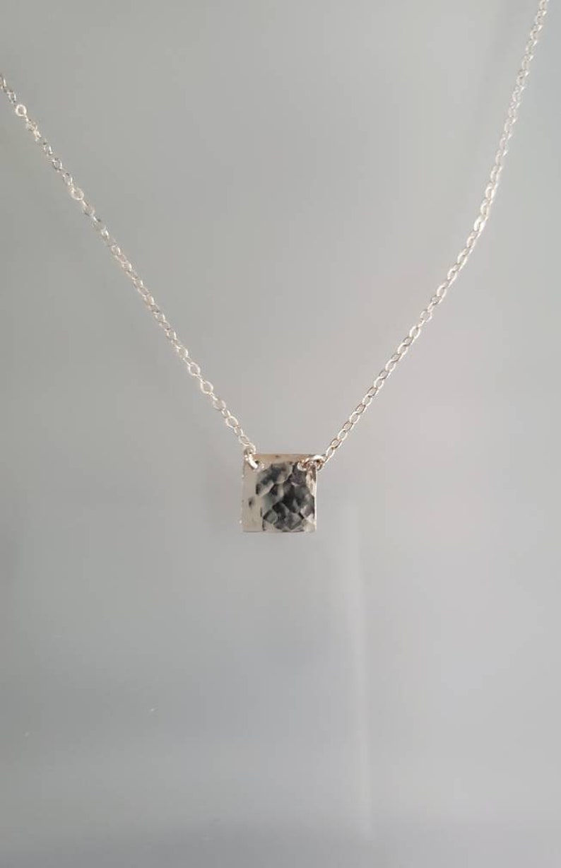 Tiny Silver Square Necklace Hammered Sterling Silver Tiny - Etsy