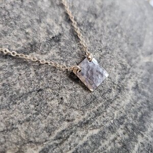 Tiny Silver Square Necklace, Hammered, Sterling Silver, Tiny Necklace ...