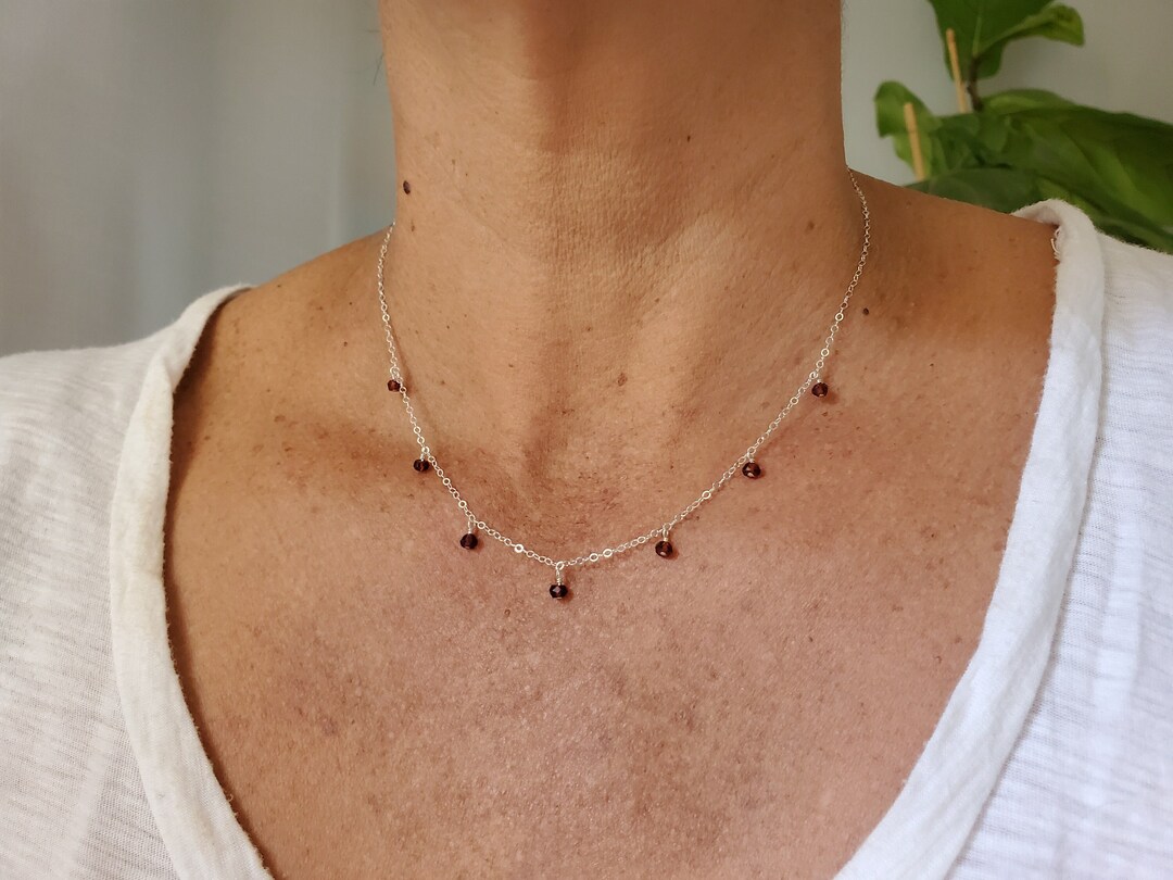 Tiny Gemstone Necklace, Simple, Elegant, Tiny Gemstones, Dainty ...